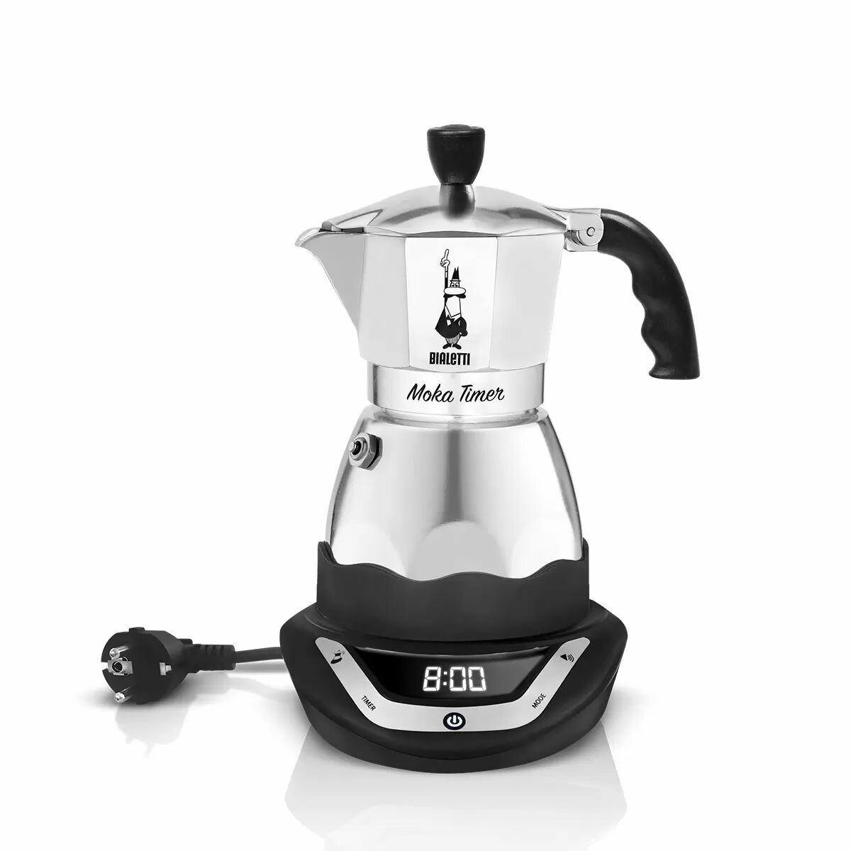 Кофеварка гейзерная Bialetti Moka timer 3, серебристый/черный