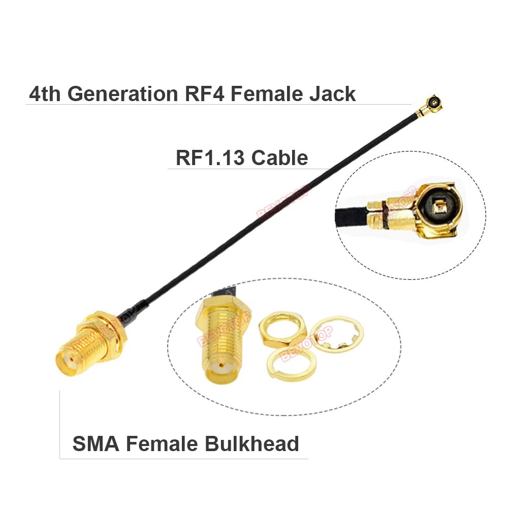 Кабель RF1.13 с SMA Female Bulkhead и RF4 Female Jack