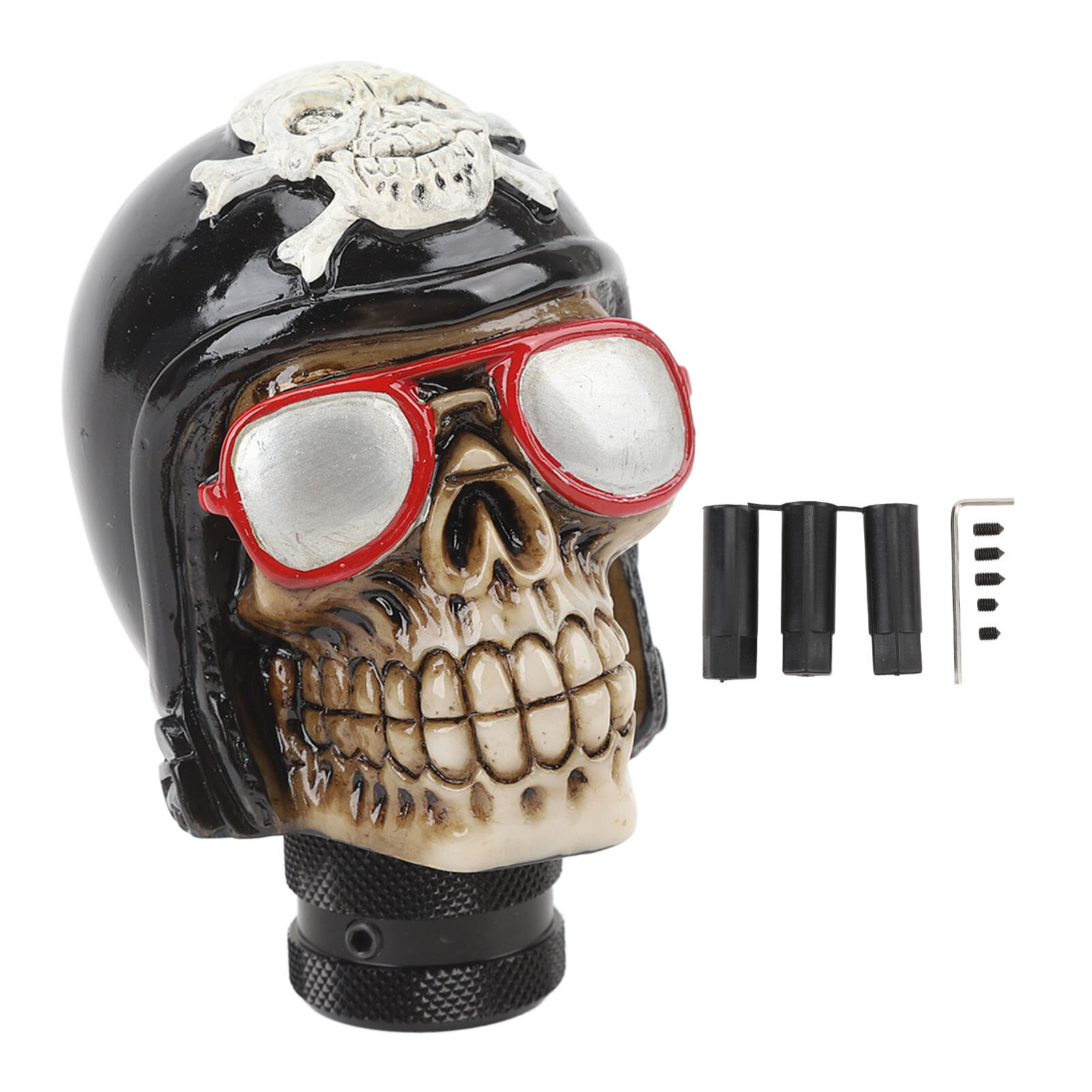 Рукоятка переключения передач в виде черепа, изготовленная из смолы, с удобным захватом, в пиратском стиле, подходит для большинства автомобилей с механической и автоматической коробкой передач, красные солнцезащитные очки.