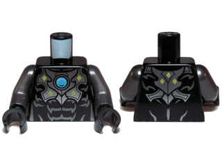 Torso Chima Silver Armor, Muscles and Blue Round Jewel (Chi) Pattern / Pearl Dark Gray Arms / Black Hands, 973pb1630c01 Black U