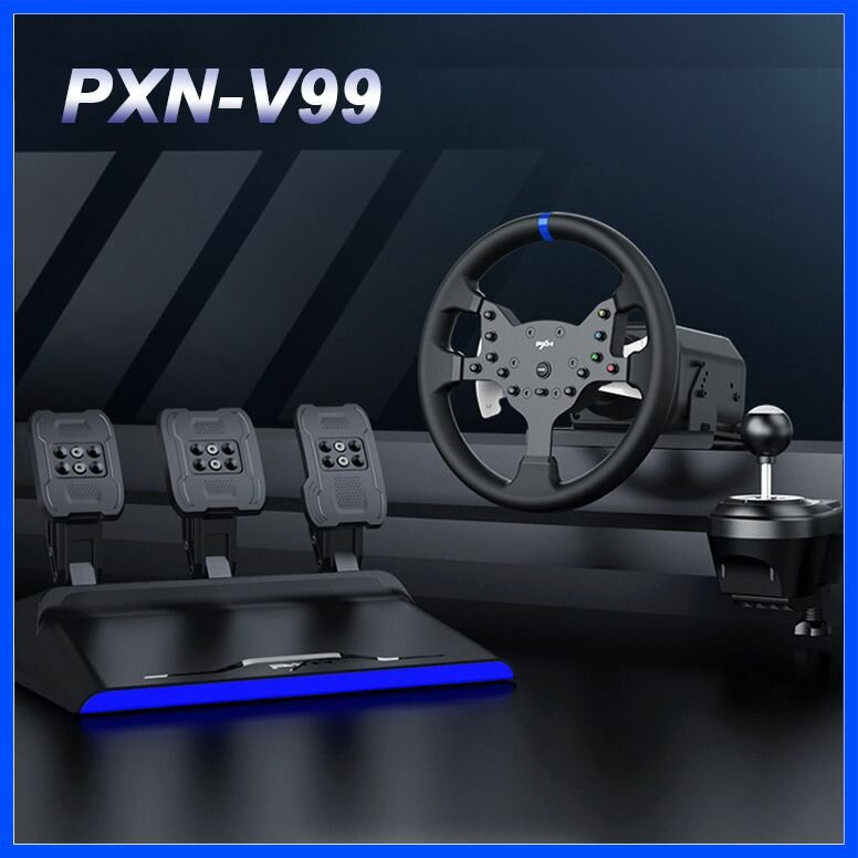 Игровой руль PXN V99 с обратной связью, с кнопкой регулировки вращения на 270/900.