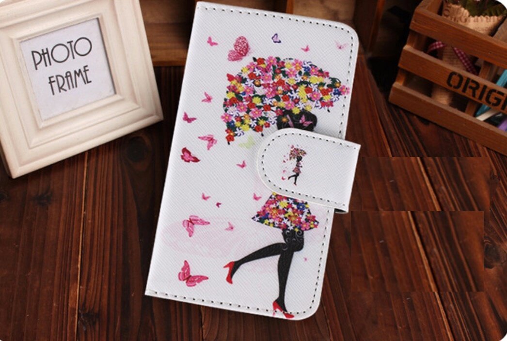 Фирменный уникальный необычный чехол-книжка на HTC Desire 816 Dual Sim "тематика девочка под зонтом" MyPads