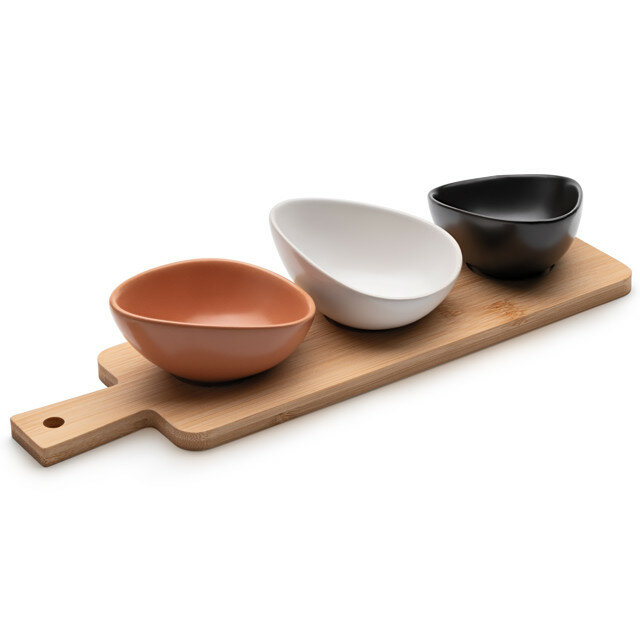 APOLLO Scenario 3 секции менажница на подставке 33х9,5х1 см каменная керамика и бамбук