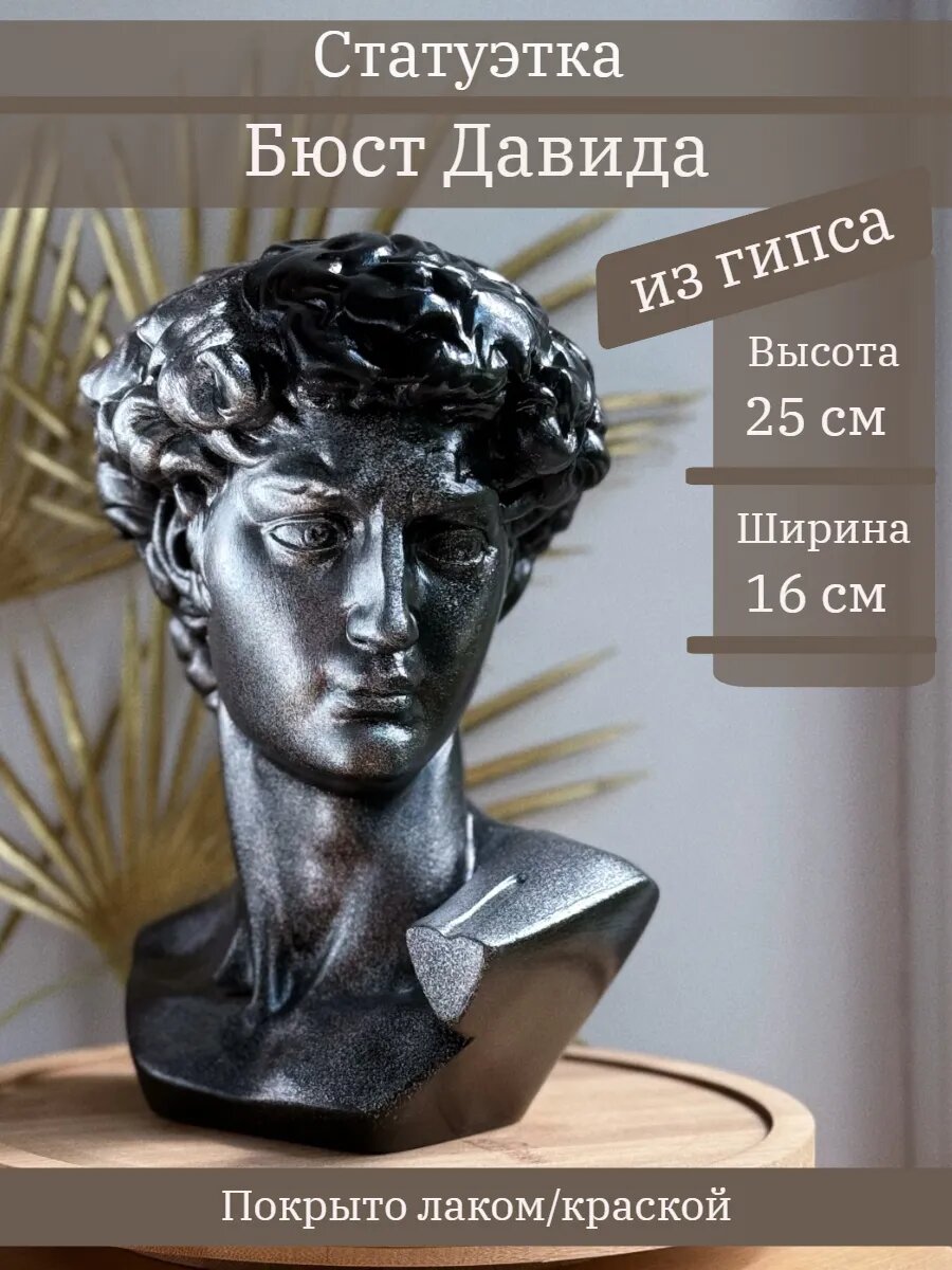 Статуэтка бюст Давида, 25 см, из гипса, черный цвет с серебристым дизайном