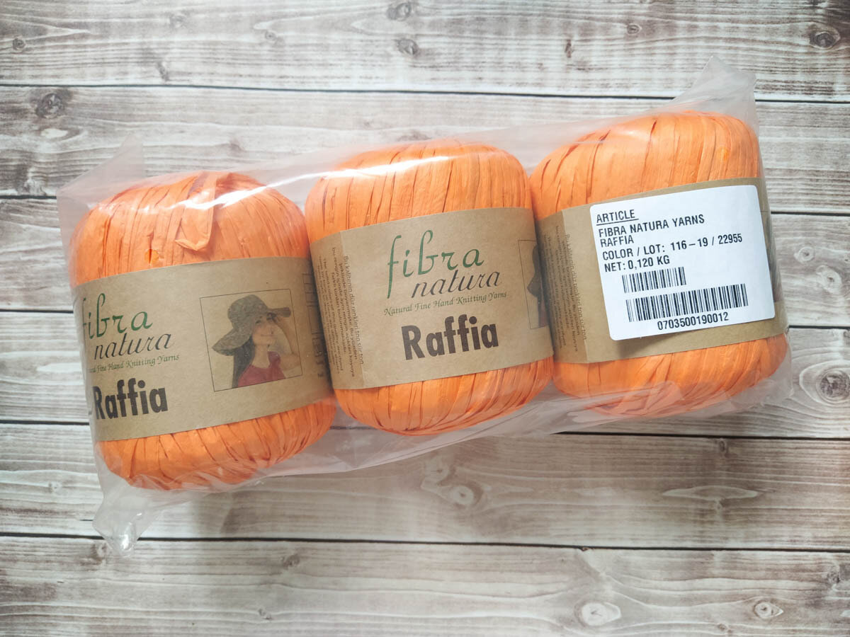 Пряжа Fibranatura Raffia, цвет 116-19 оранжевый, набор 3 мотка, вес мотка 40 гр, длина нити 90 м (Фибранатура Раффия)