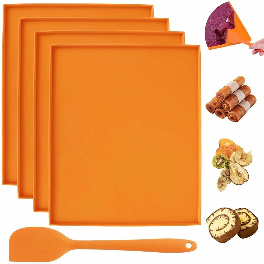 4 шт. силиконовые коврики для дегидратора с набором скребков, многофункциональные антипригарные лотки для дегидратора