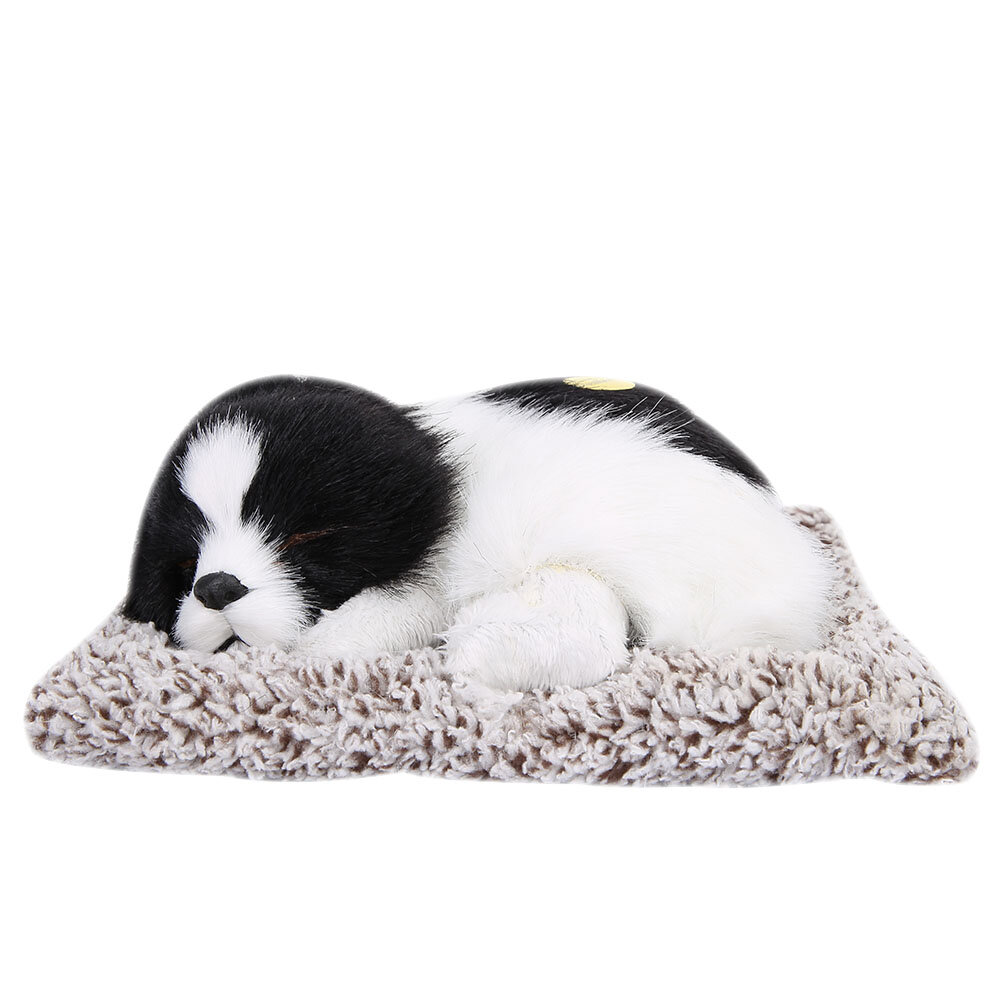 Simulation Sleeping Dog Puppy Ornament Animal Plush Toy Bamboo Charcoal Decor (Black+White)