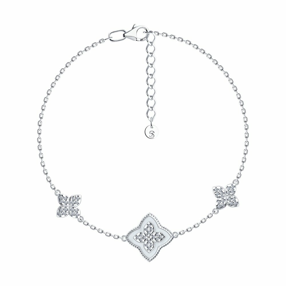 Браслет, серебро, 925 проба, фианит, эмаль