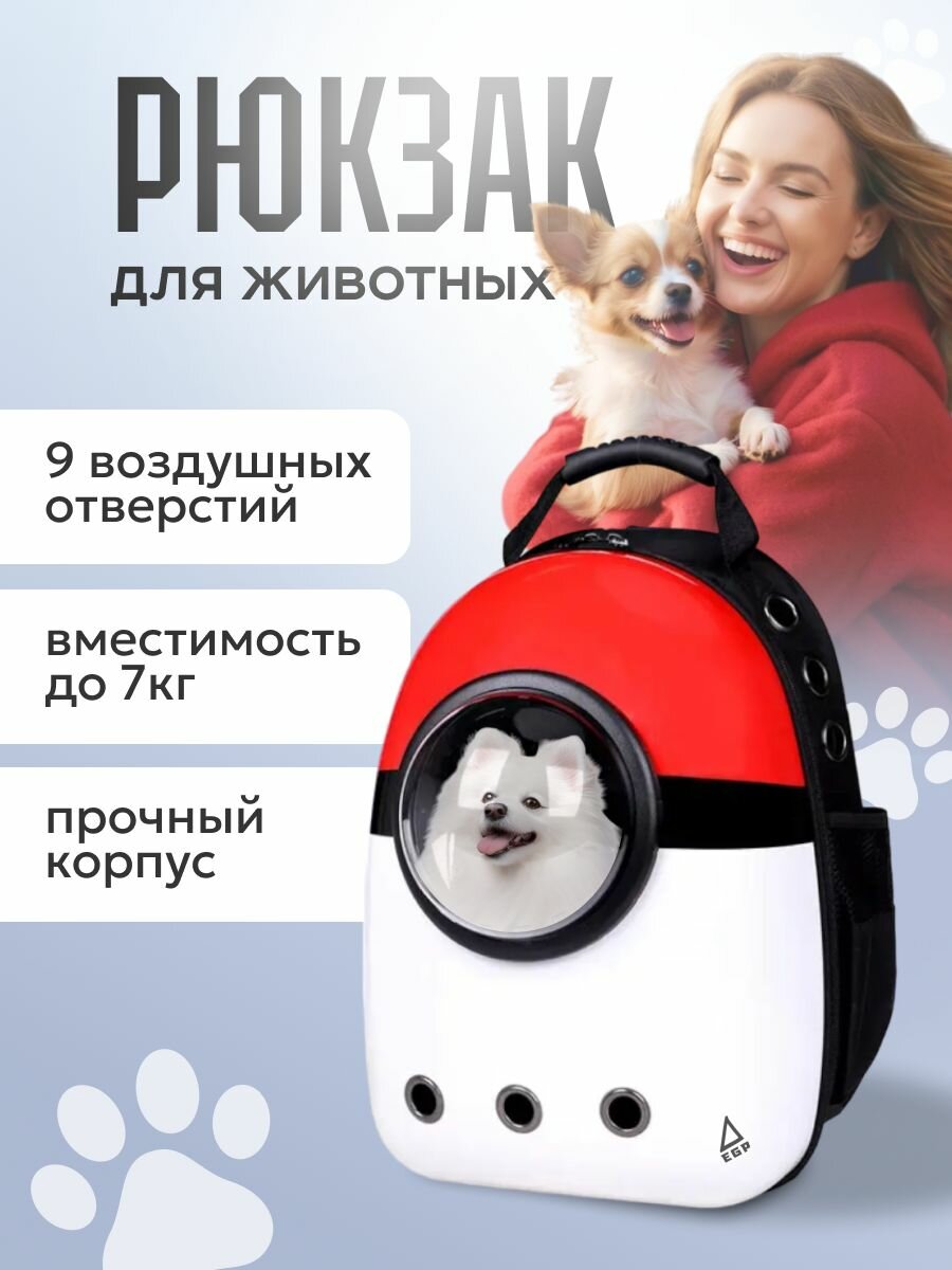 Рюкзак-переноска с иллюминатором Красно-белый / Переноска для средних пород