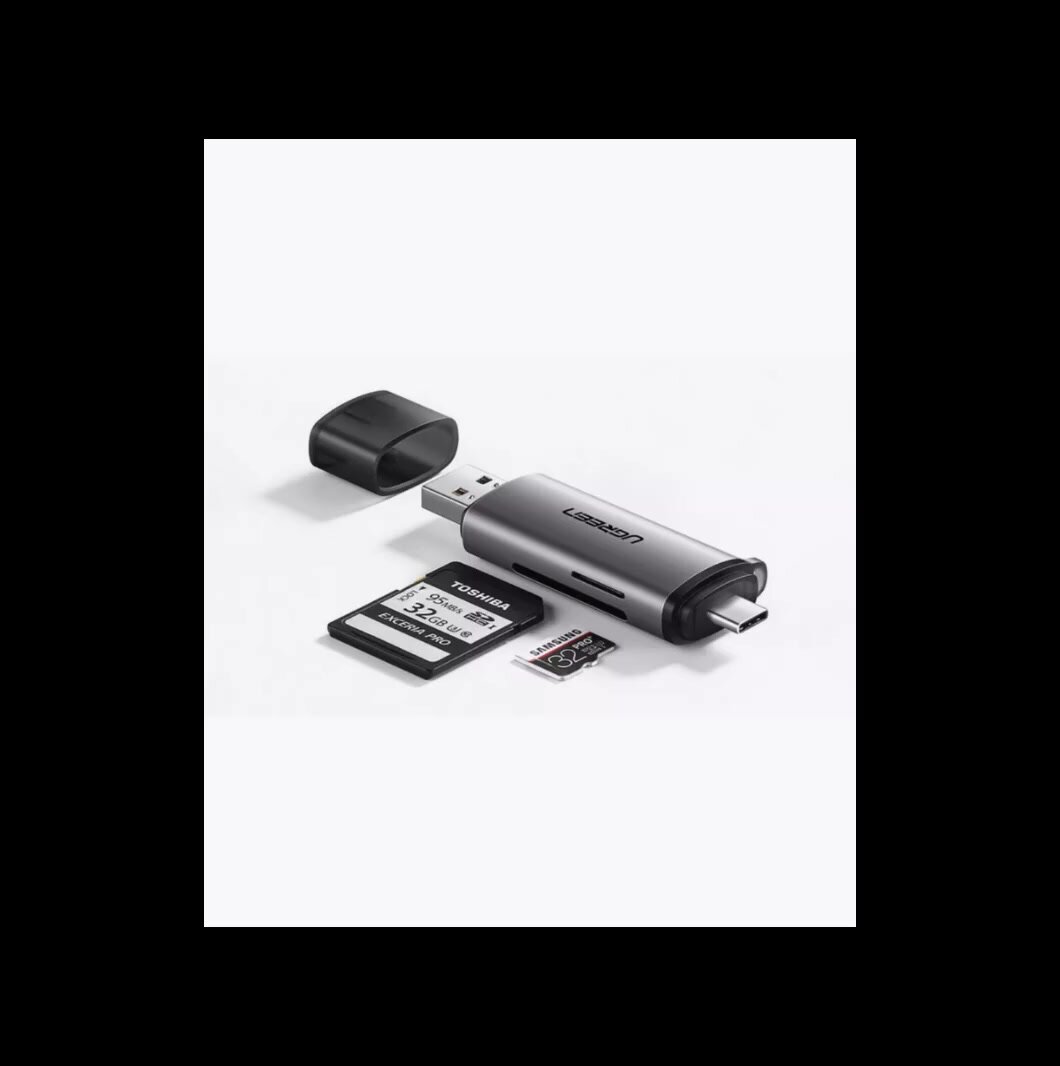 Картридер внешний UGREEN CM185 , SD/microSD, USB 3.0/Type C OTG, серый (50706)