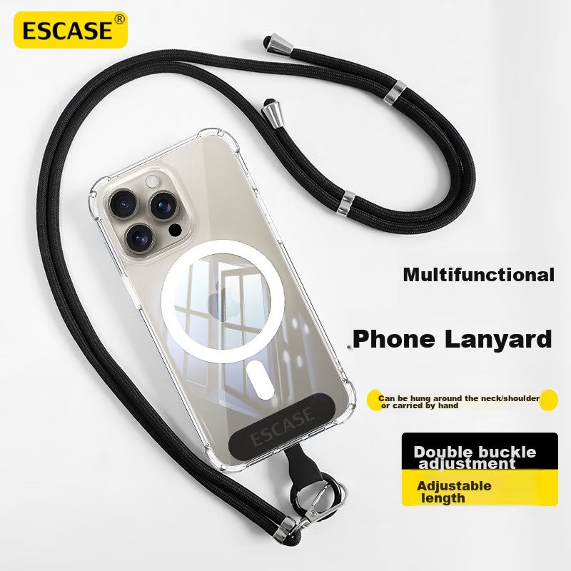 ESCASE Phone Lanyard Neck Strap Crossbody Adjustable Retractable Anti-Loss Universal Phone Case Durable Long Style for Huawei, Apple, Xiaomi And Other Brands Black