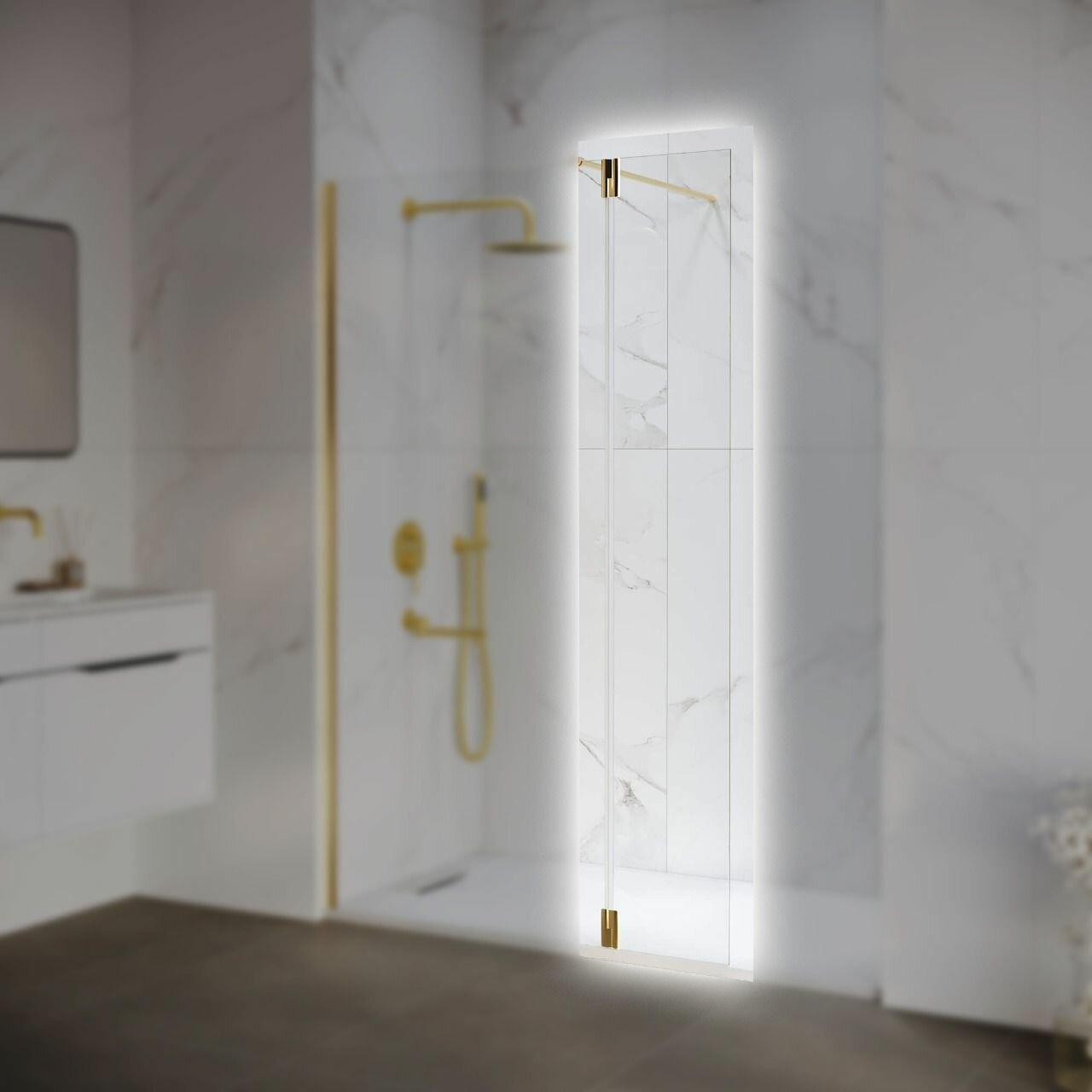 Боковая панель для душевого ограждения RGW Z-070Gb Золото BRUSH, Прозрачное