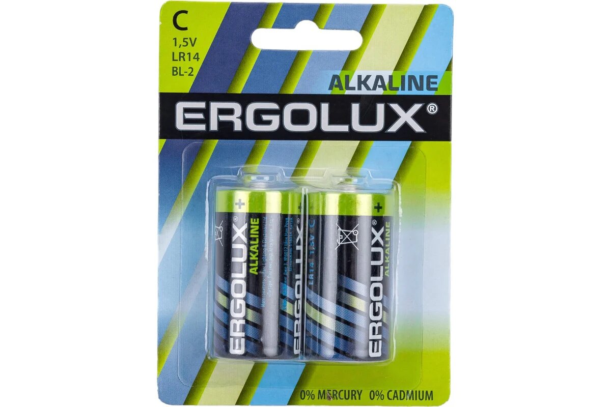 Батарейка Ergolux 1.5В, LR14, Alkaline, BL-2 11751