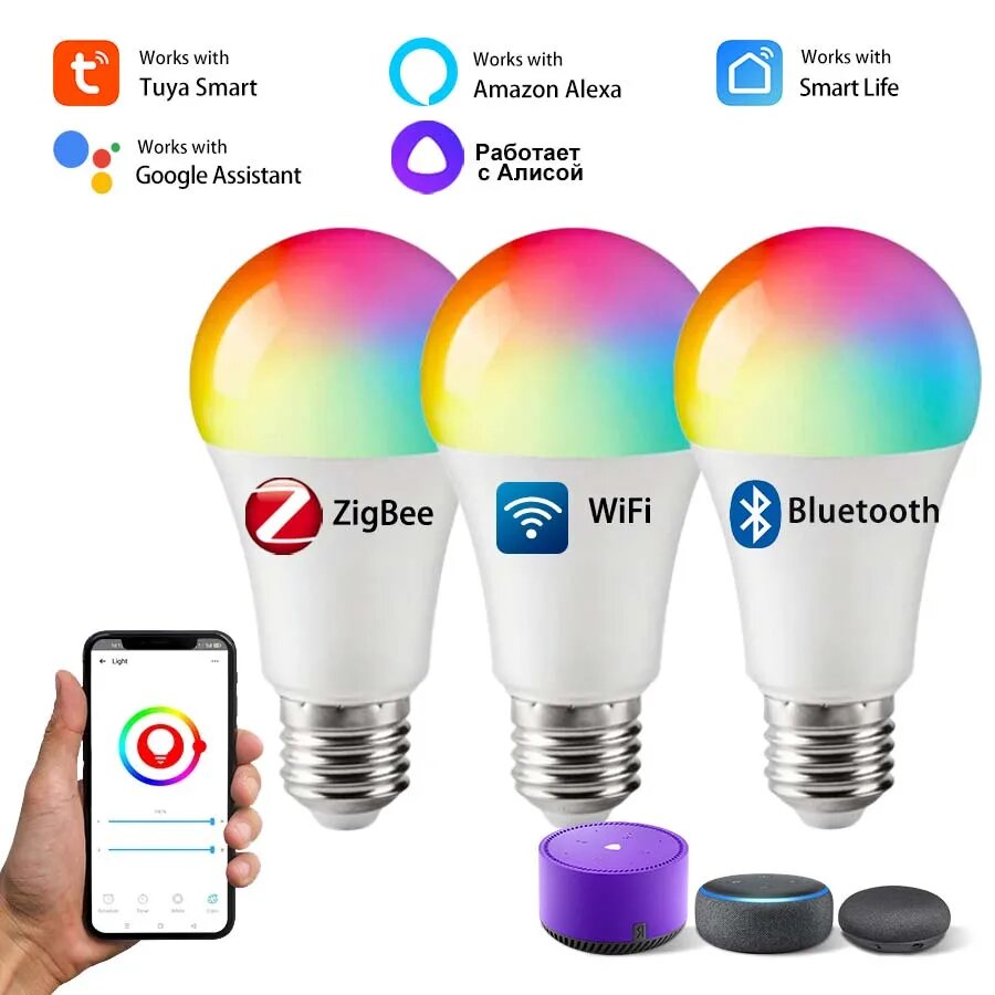 Умная светодиодная лампа Tuya Zigbee WiFi Bluetooth E27