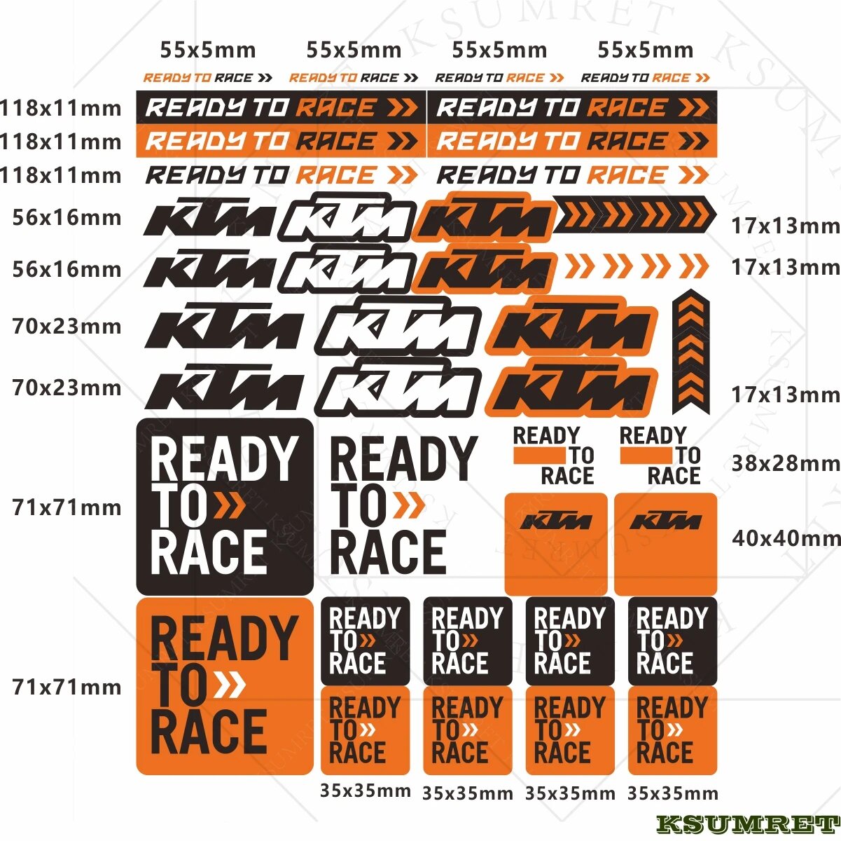 Наклейки Ktm "Ready to Race", армейский зеленый, комплект