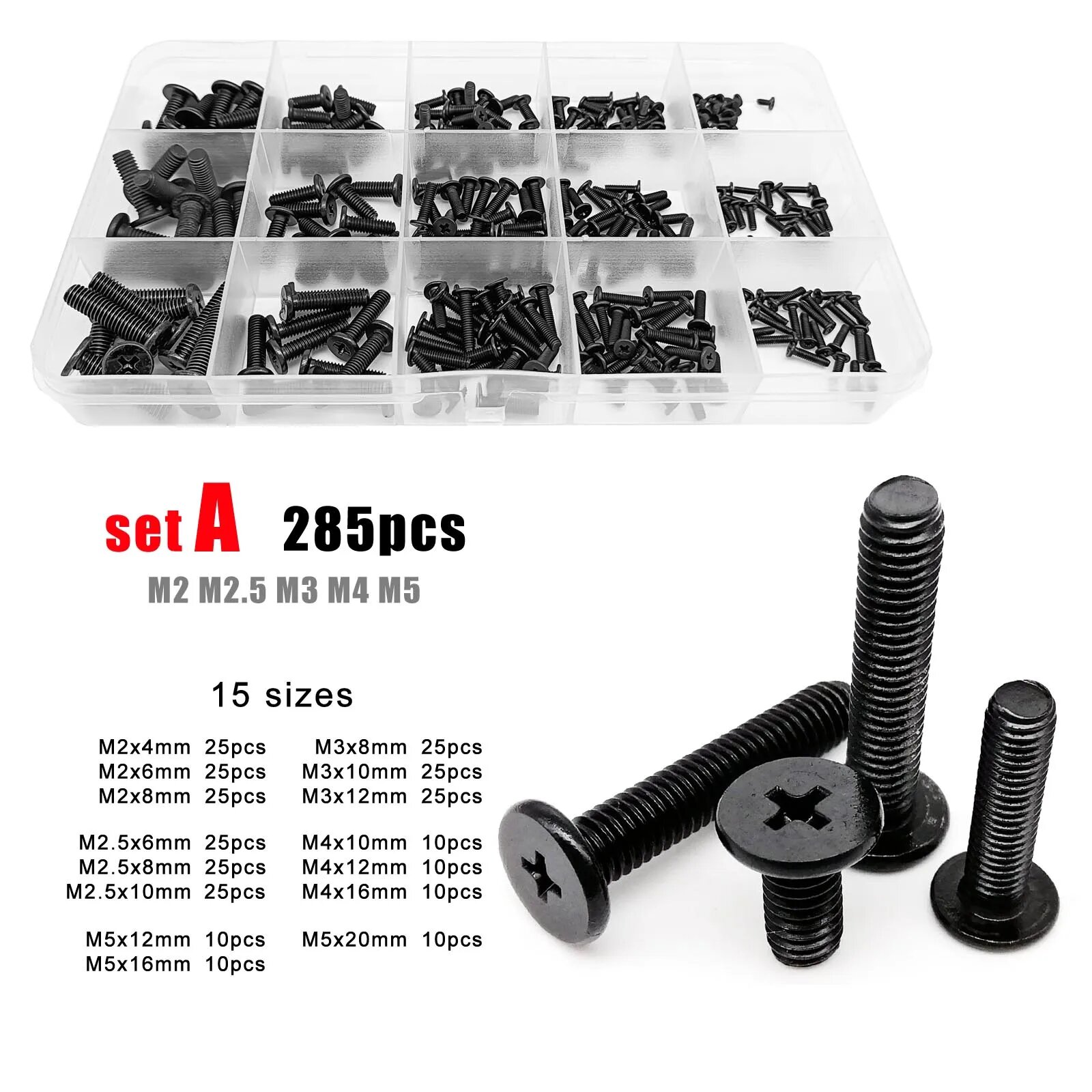 Mix M2 M2.5 M3 M4 M5 Набор болтов с черным покрытием из нержавеющей стали 304 CM с крестообразным шлицем и ультратонкой плоской вафельной головкой