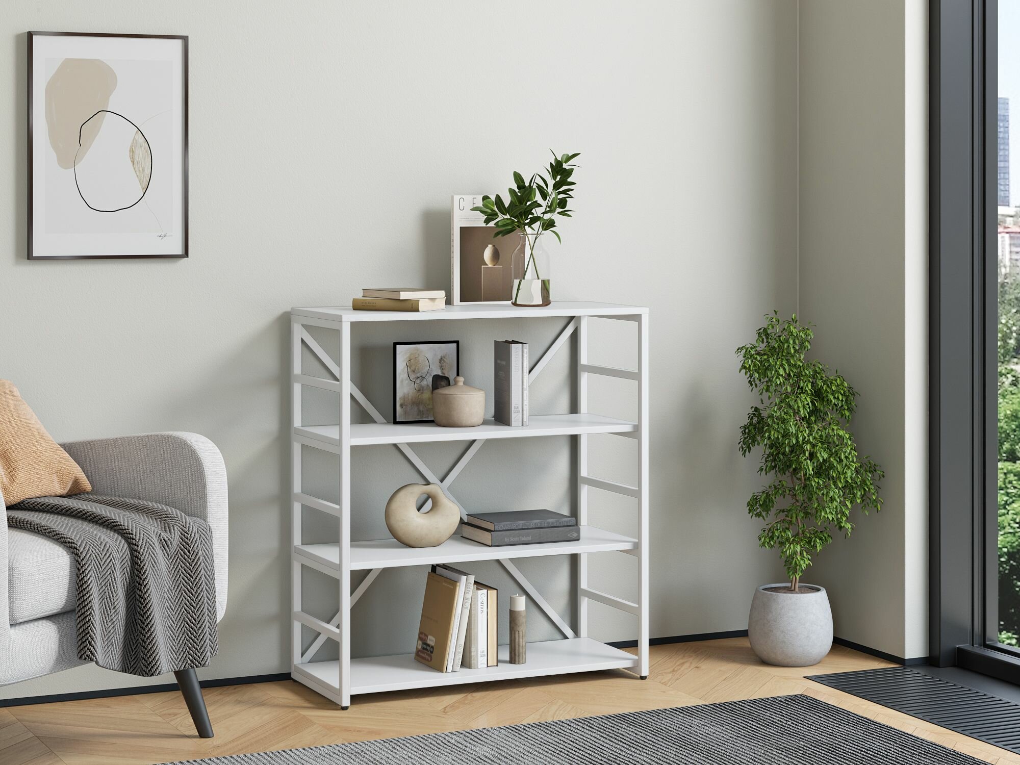 Стеллаж Айсберг Лофт 80/4-2 Белый/белый