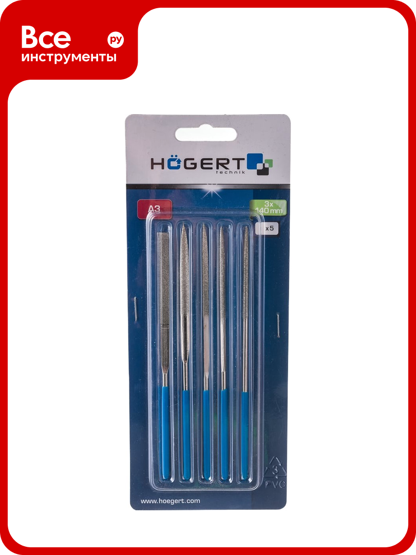 Набор алмазных надфилей HOEGERT TECHNIK 5 шт HT3B808, из стали, собой