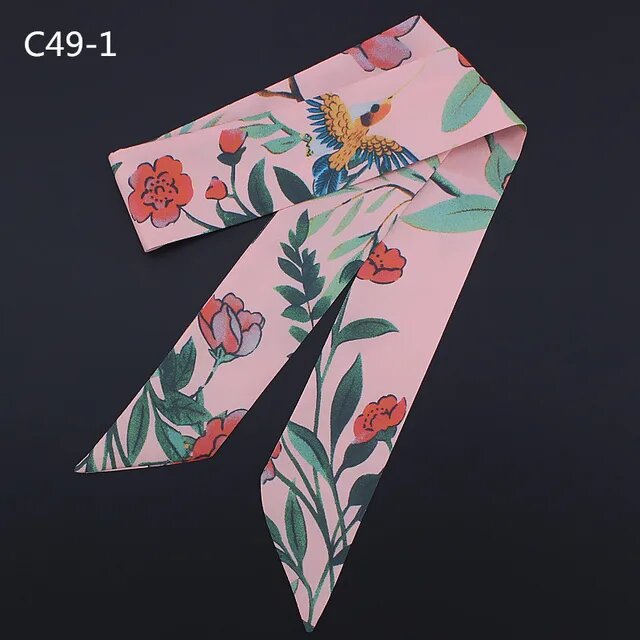 2025, новый дизайн, шарф с цветочным принтом, галстук, женский шелковый шарф, модный платок на голову, брендовая сумка с ручкой, ленты, маленькие длинные шарфы C49