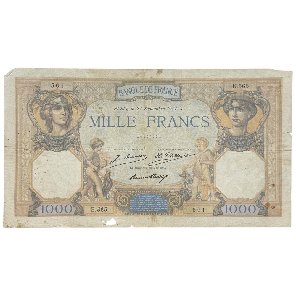 Франция 1000 франков 1927 г. (27.9.1927 A) (Серия E.565)