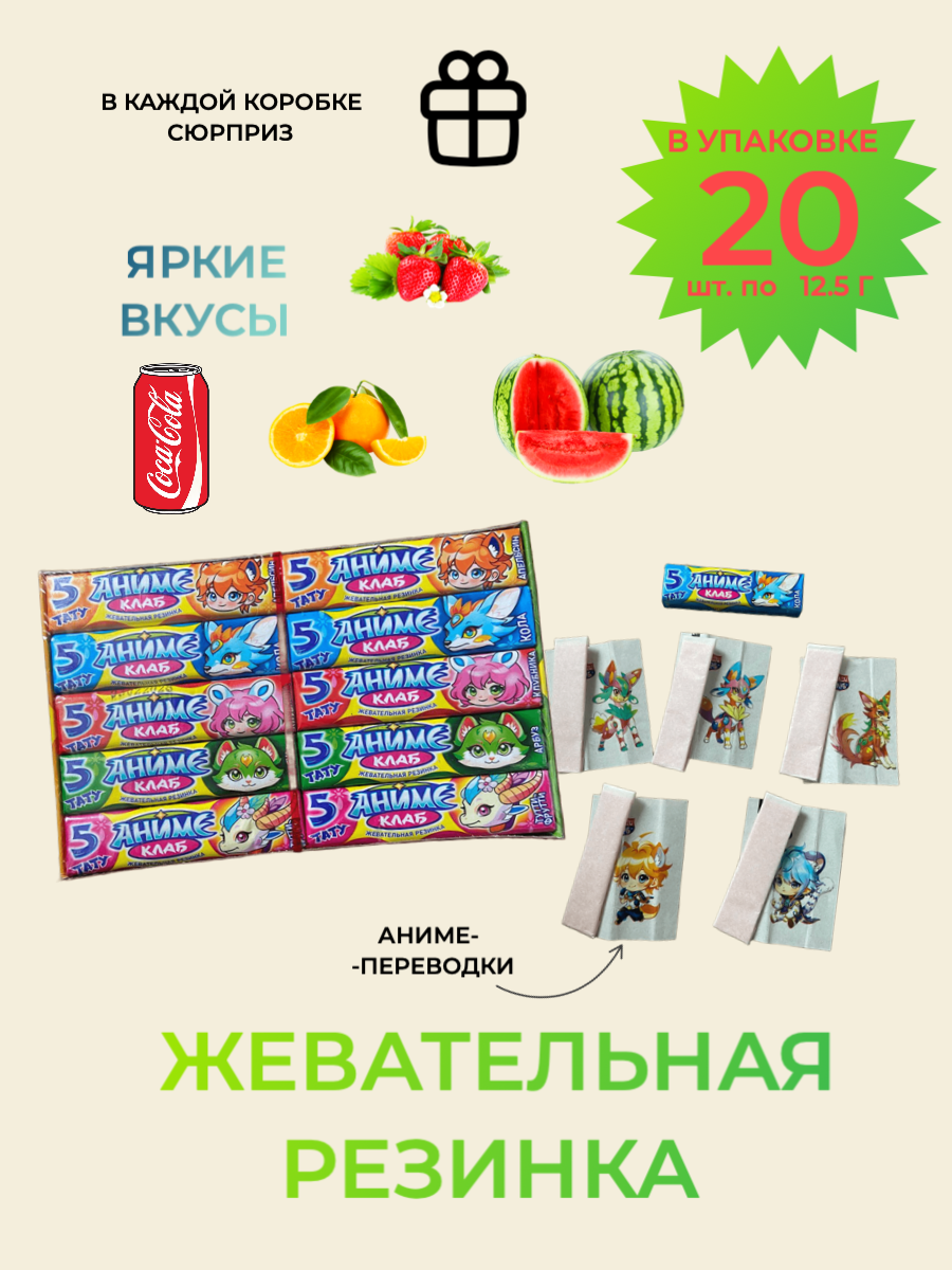 Жевательная резинка Аниме клаб с переводкой, 20 шт. по 12,5 грамм