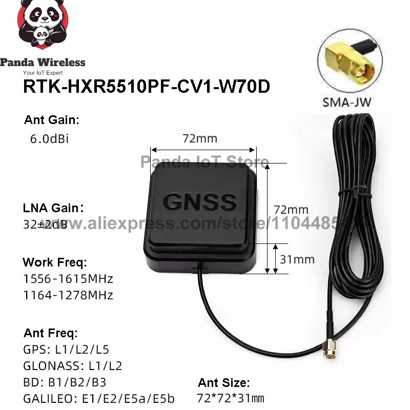 1 шт. W70D2 GNSS активная сложенная керамика четырехзвездочное позиционирование RPSMA/SMA/TNC/BNC/MMCX/Fakra/MCX для автомобильного радио геодезии сельского хозяйства, SMA-JW, 5m