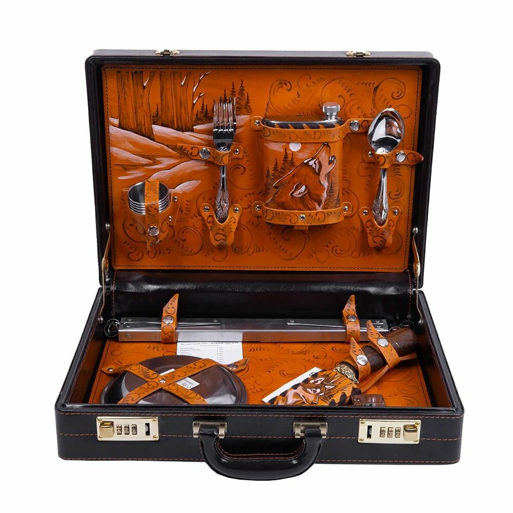 Подарочный кейс с посудой для охоты и рыбалки "Дофин"