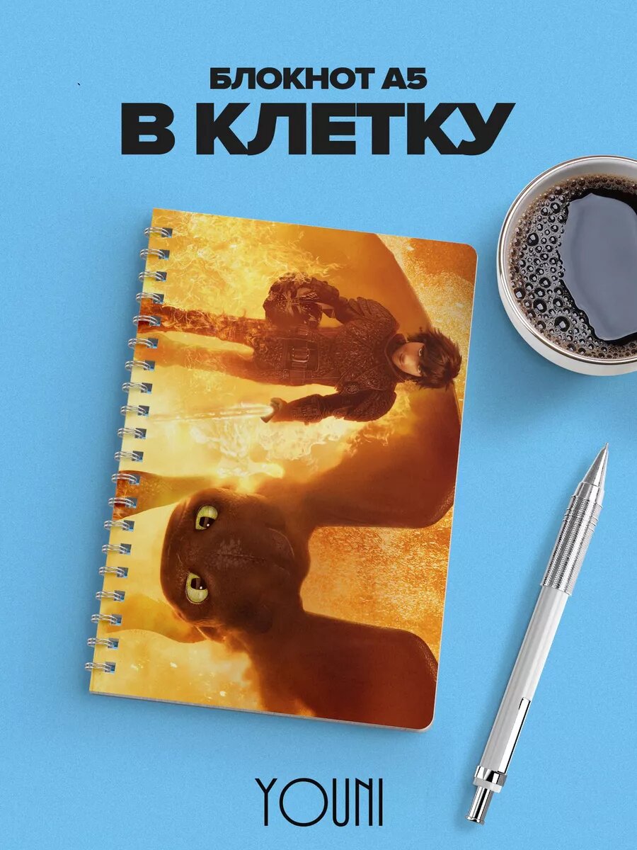 Блокнот Как приручить дракона в клетку 50 листов, обложка с матовой ламинацией