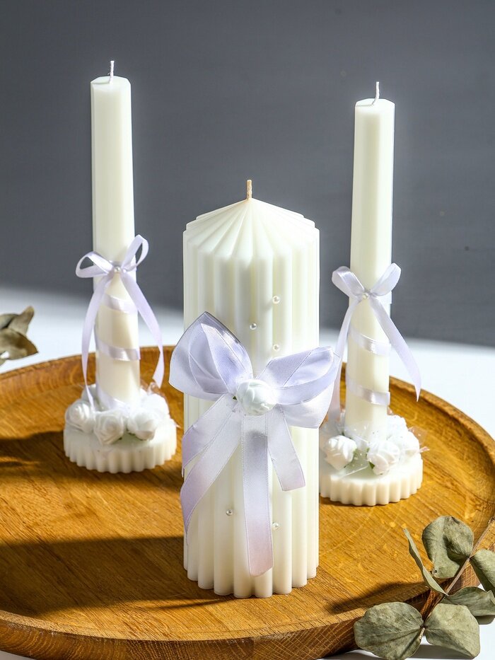 Свечи свадебные "Большая любовь" набор 3 шт (20,5 см + 2 шт по 22 см), белый