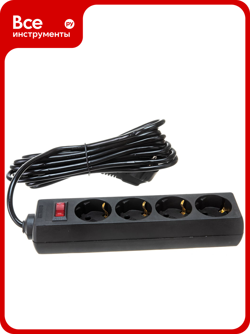 Удлинитель ExeGate EC-4-5B 4 евро с заземлением, 5м, выключатель с подсветкой, черный 279398