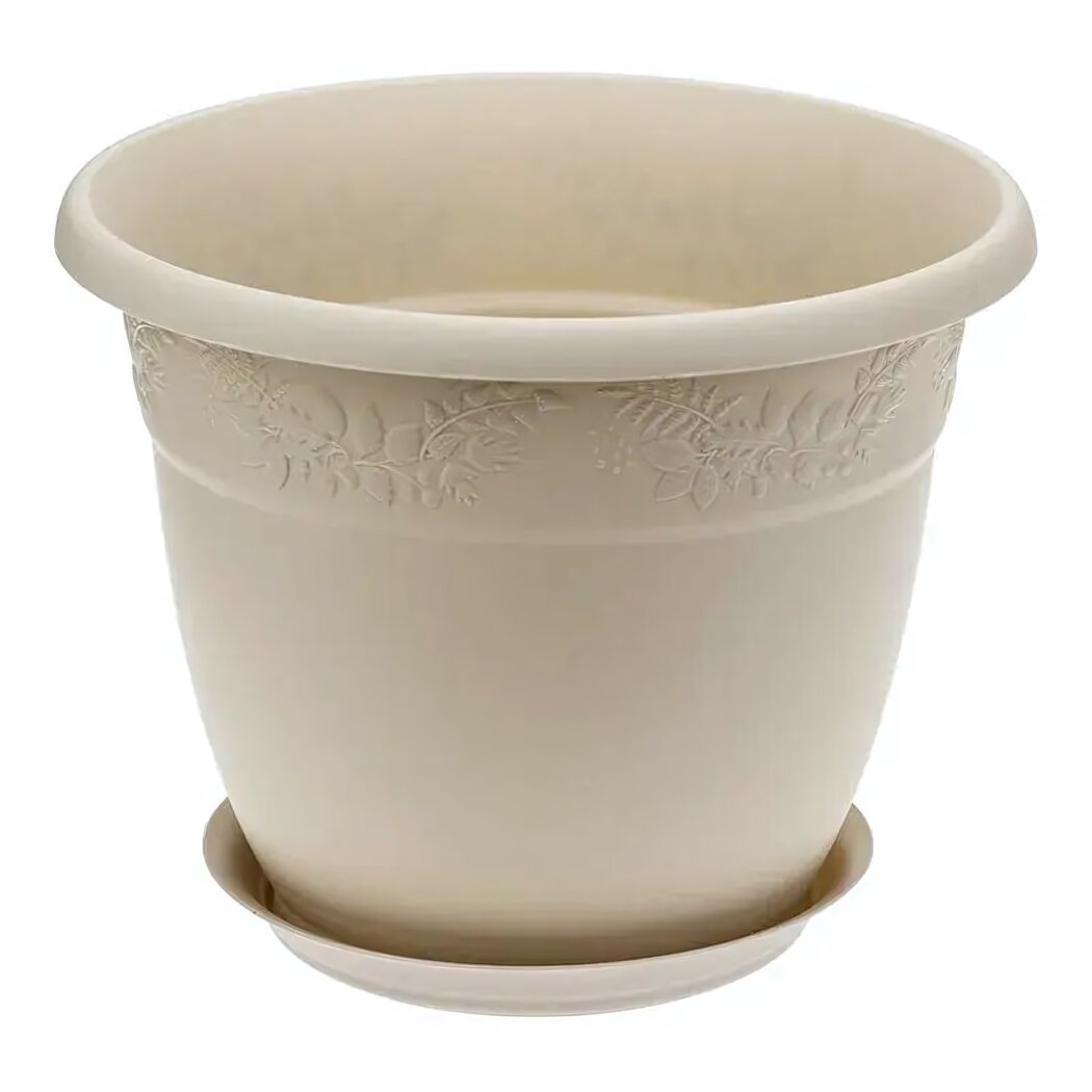 Кашпо с поддоном «Рябина» D400мм, пластик, 22л, цвет латте – устойчивость и дренаж
