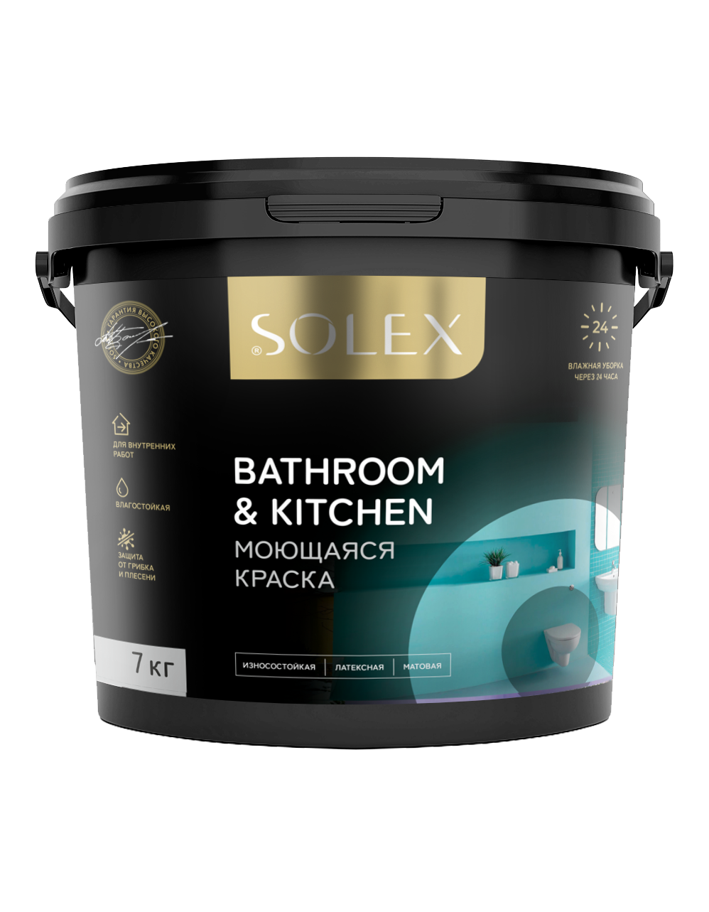 Краска водно-дисперсионная SOLEX, моющаяся BATHROOM & KITCHEN - 7 кг.