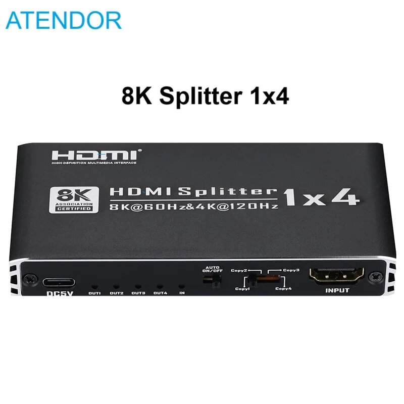 ATENDOR HDMI разветвитель 1x4 8K with EU power supply