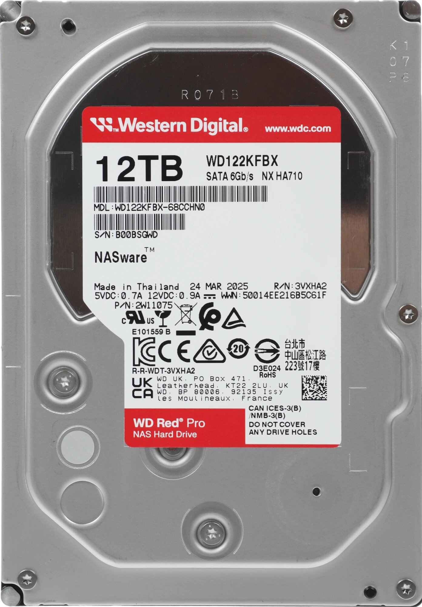 WD122KFBX / Жесткий диск WD Red Pro WD122KFBX, 12ТБ, HDD, SATA III, 3.5"