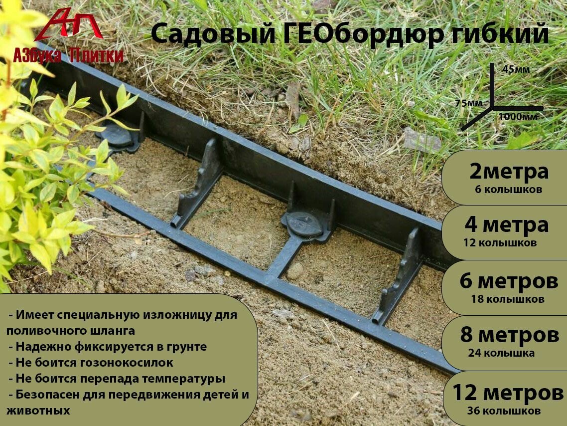 Бордюр садовый пластиковый ГЕОбордюр, комплект 2шт