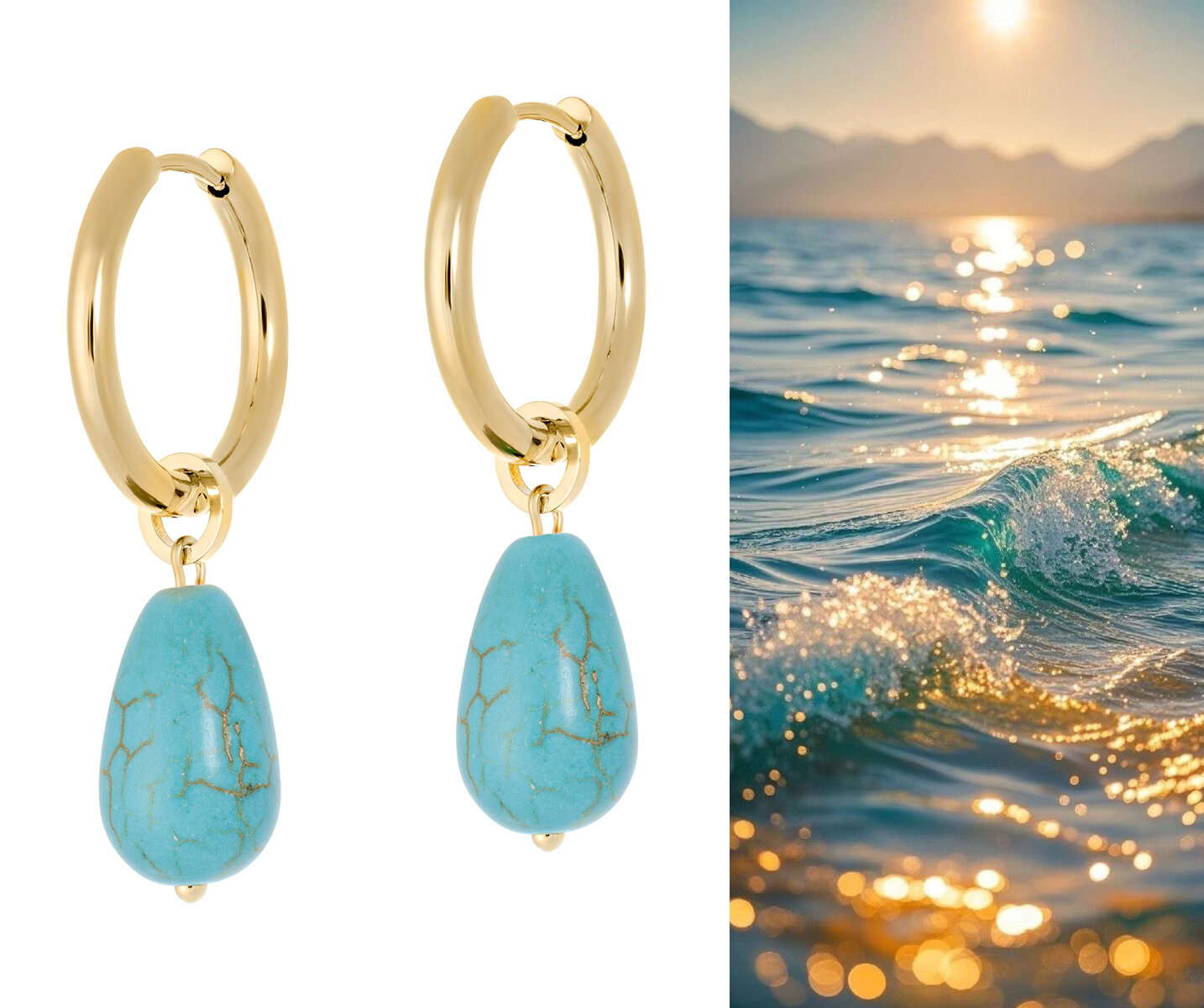 Серьги-трансформеры, бирюза синтетическая