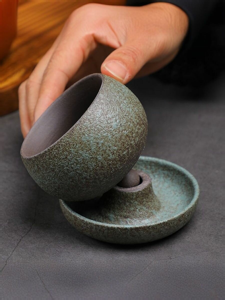 Кофейная посуда liuliudashun, с подстаканником, керамика, тёмно-зелёная, 1 шт.