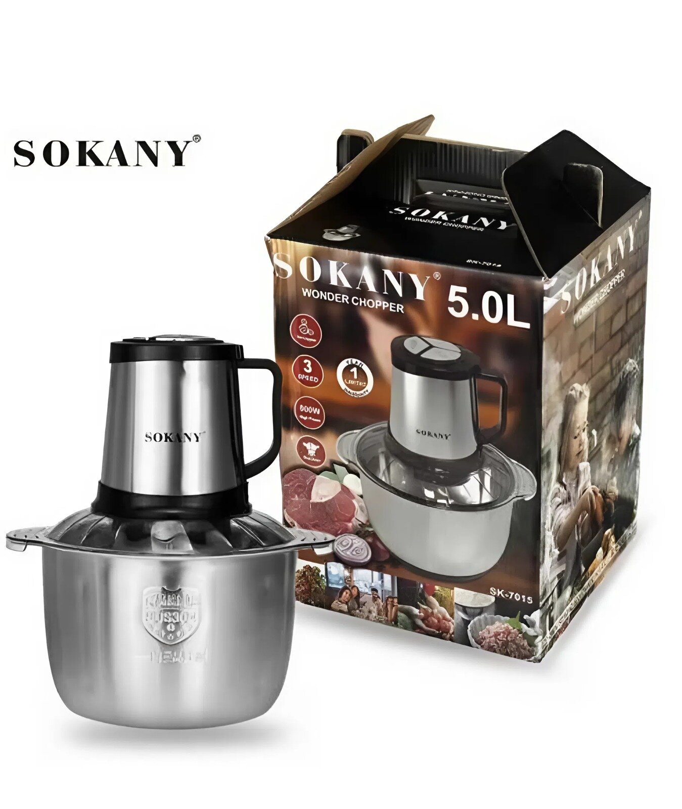Измельчитель блендер чоппер электрический для кухни SOKANY SK-7015 с чашей 5л