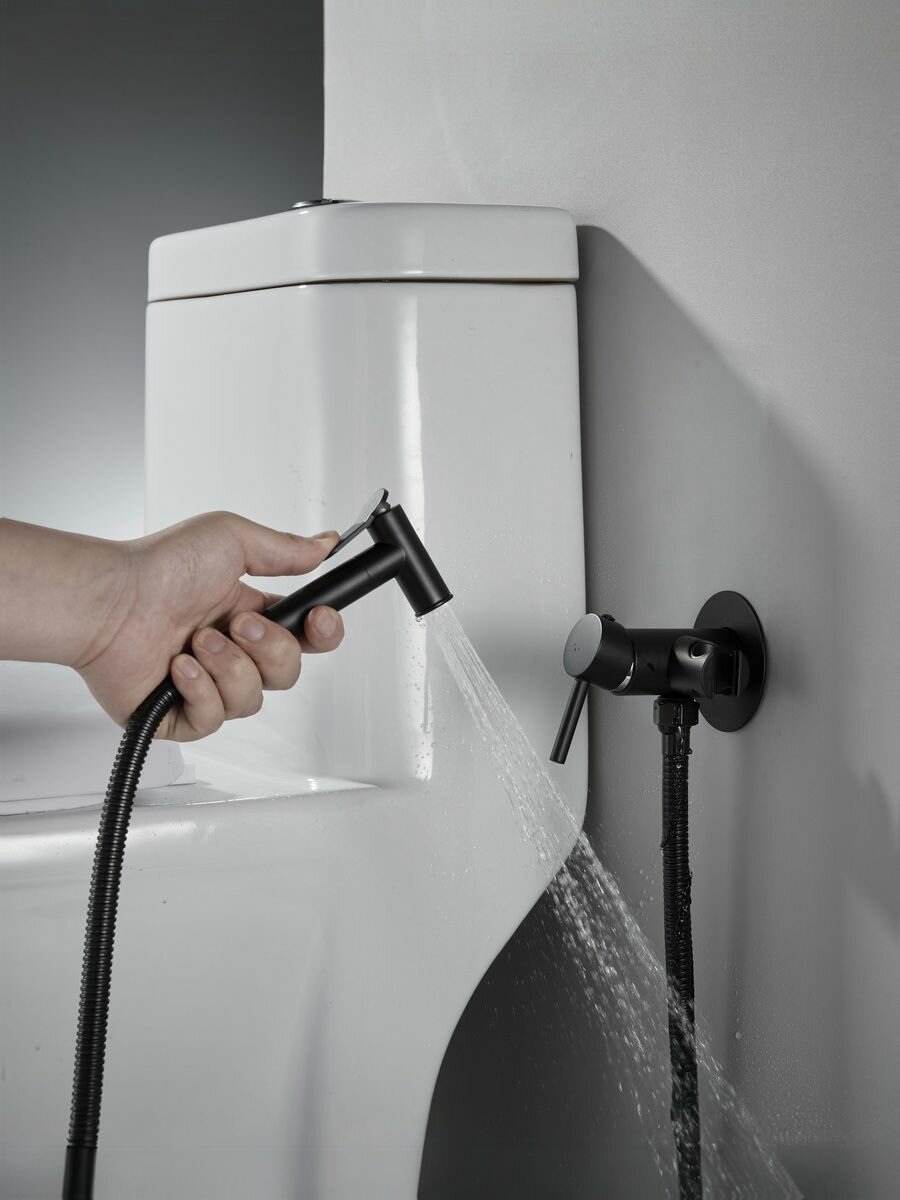 Смеситель для биде с гигиеническим душем черный матовый. Керамический картридж.