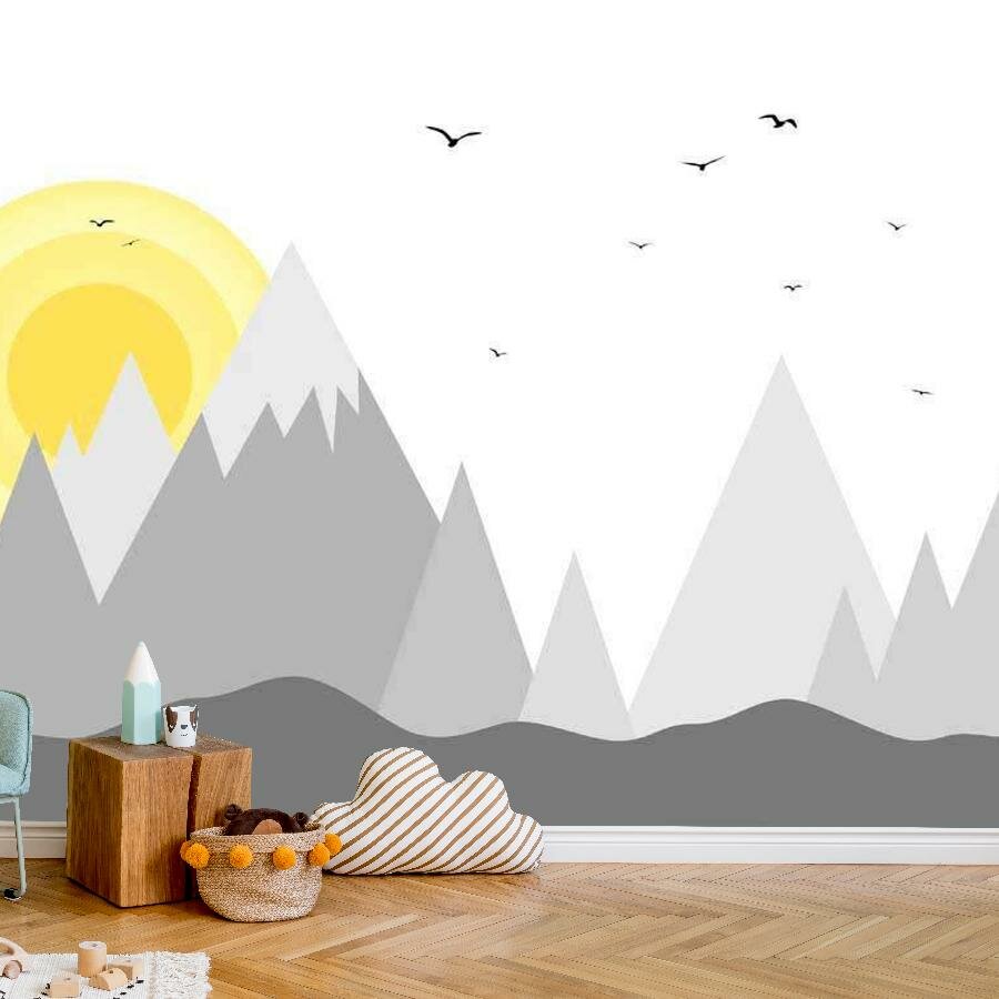 Фотообои Горы серые с солнцем 12-441-M-Велюр 270 x 300 см (ВхШ) Бесшовные, флизелиновые, влагостойкие обои MasterFresok