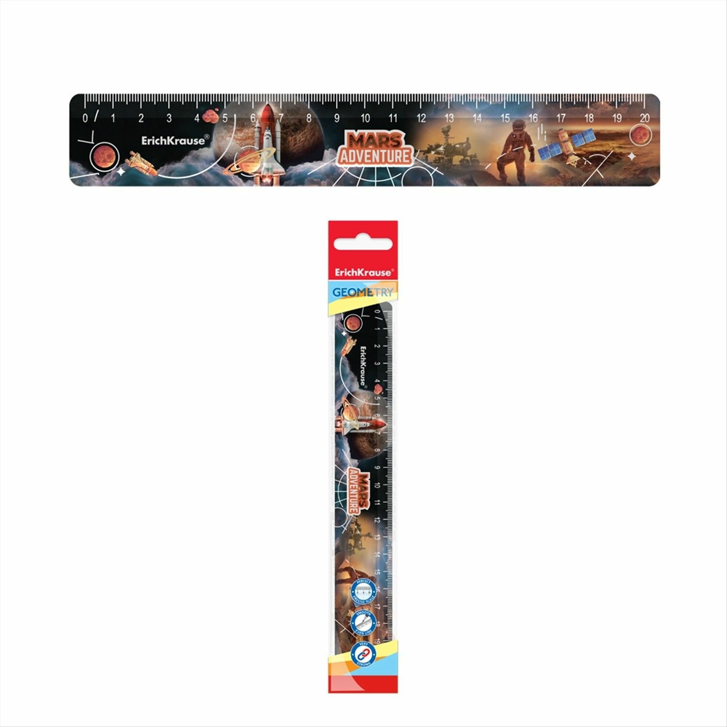 Линейка 20 см непрозр. "Mars Adventure", во флоупаке