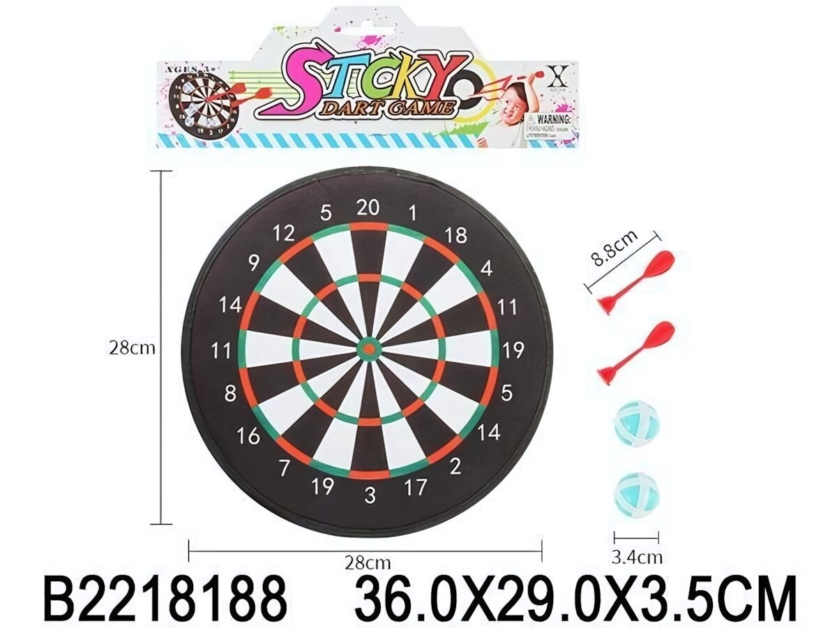 Мишень для дартса 'STICKY DART GAME', комплект с дротиками и мячиками, размер 28х28см