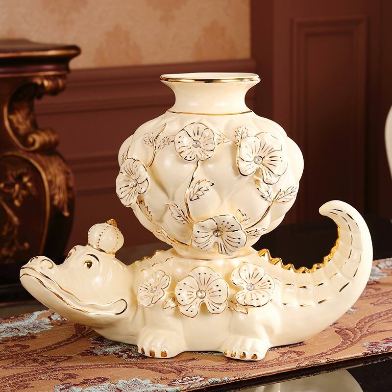 Керамическая ваза Plato Royal Palace черепаха с гранатом/сливой, ручная роспись золотом