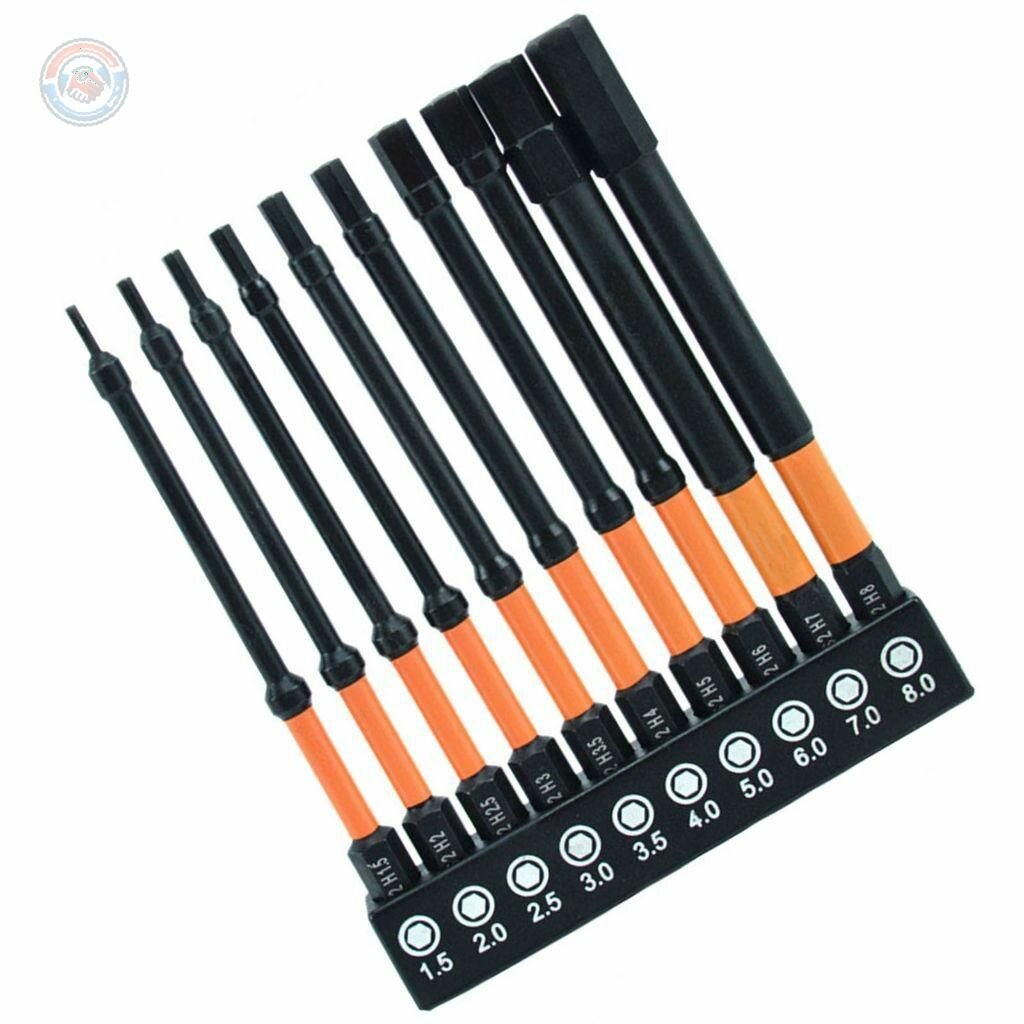 Набор ударных шестигранных бит 10 шт, длинные сверла 100 мм с хвостовиком 1/4", магнитная отвертка для дома и авто