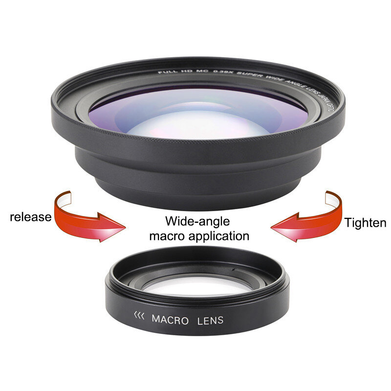 37 мм макро + 72 мм широкоугольный объектив 0.39X Full HD для видеок