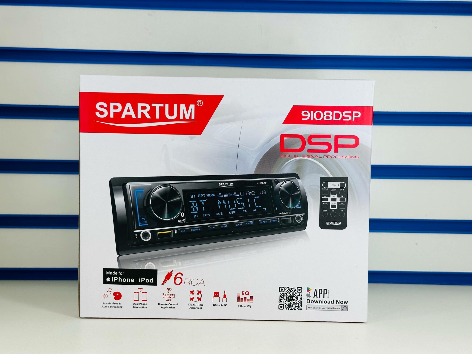 Автомобильная магнитола Spartum 9108DSP, 1DIN, Bluetooth, AUX, USB, черный