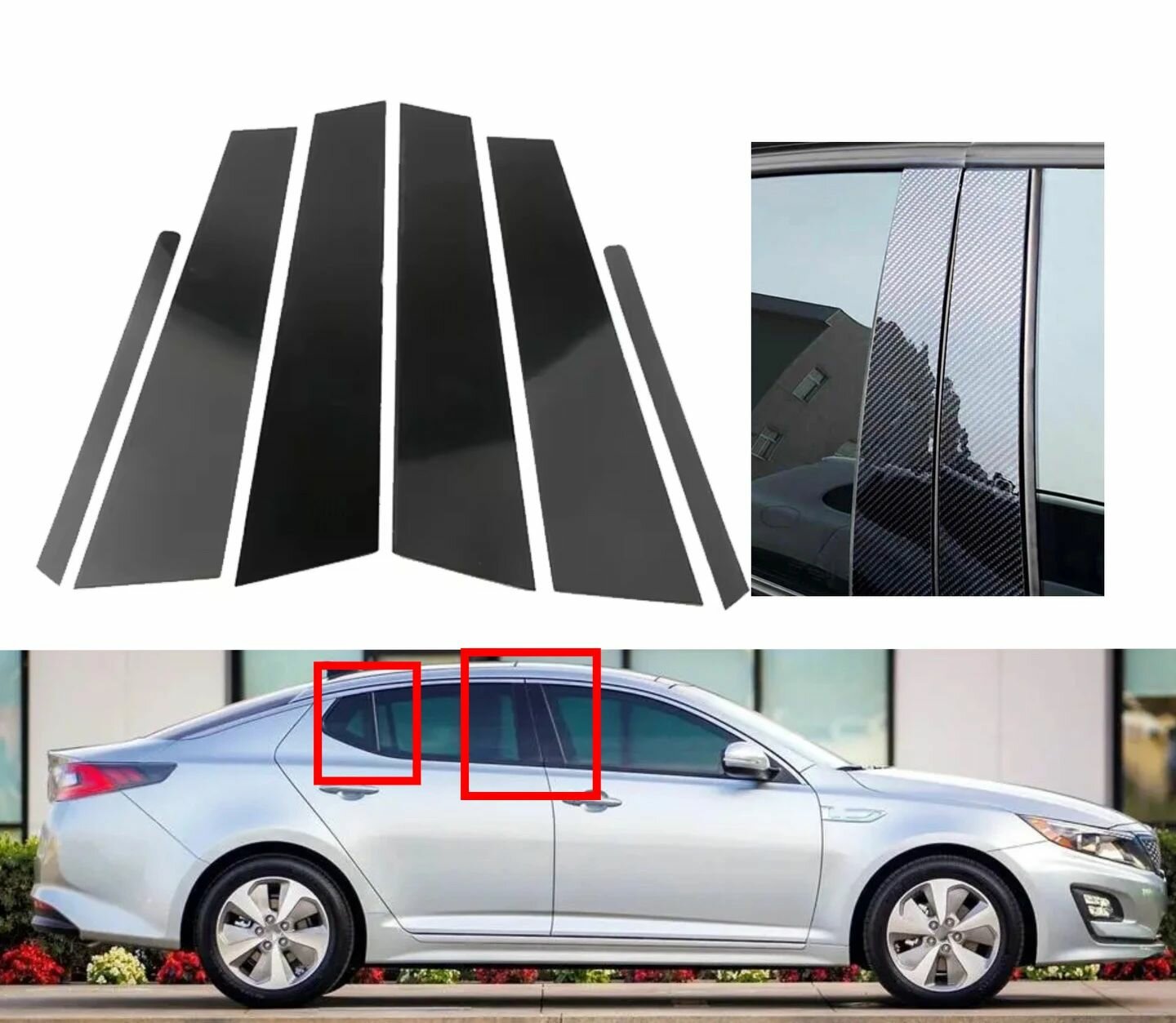 6 шт. глянцевые черные стойки серебристого карбона подходят для Kia Optima K5 2011 2015, декоративная накладка на дверь и окно