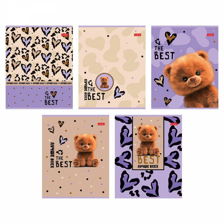 Тетрадь 24 листа клетка (Hatber) Пушистый мишка ассорти арт 24Т5В1. Количество в наборе 10 шт.