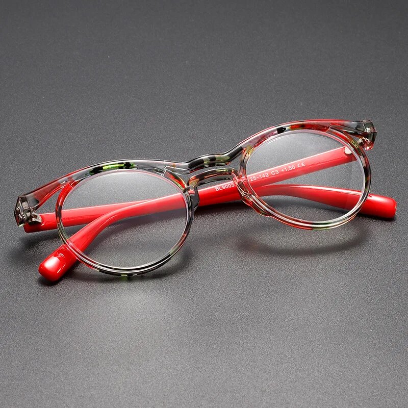 Ретро круглые очки для чтения ярких цветов с двойной мостовой оправой, винтажные Red, Красный, +350