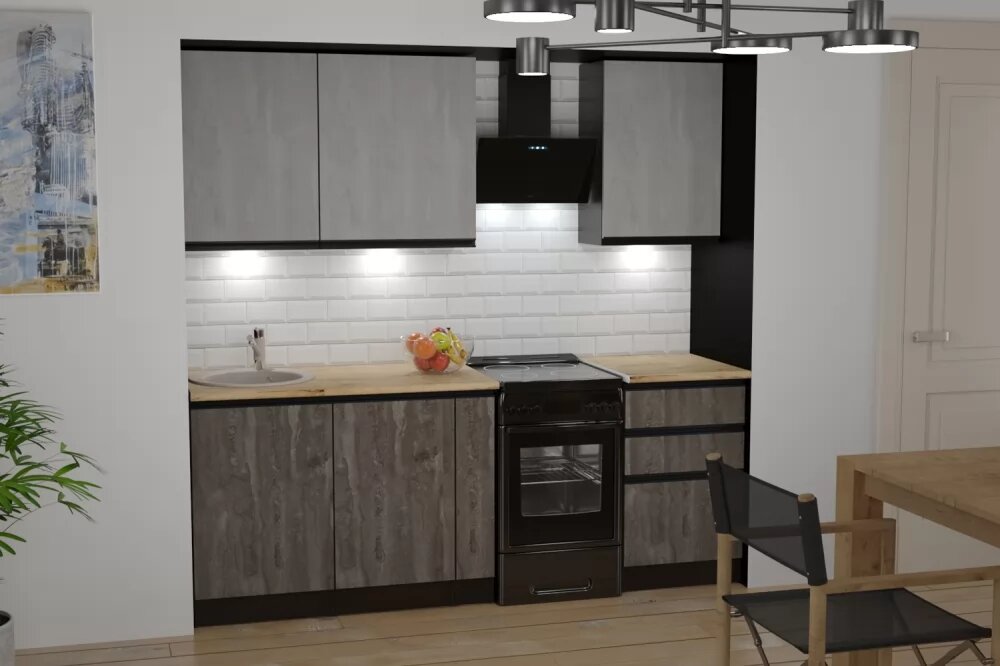 Кухонный гарнитур Герда Симфония стандарт 1600 мм, каркас ЛДСП, фасад ЛДСП, Венге/Бетон светлый/Бетон темный